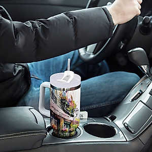 ODAWA Eiffel Tower Florist Cafe 30 Oz Travel Tumbler with Lid and Straw Travel Coffee Mug