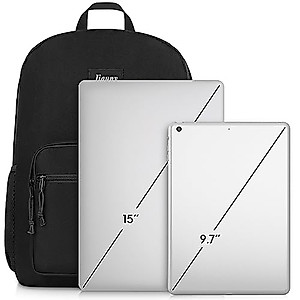 Jiauny School Backpack,Lightweight Bookbag Classic Scoolbag Laptop Backpack with USB Charging Port for High School Teens College Students Work Office Adult,Black