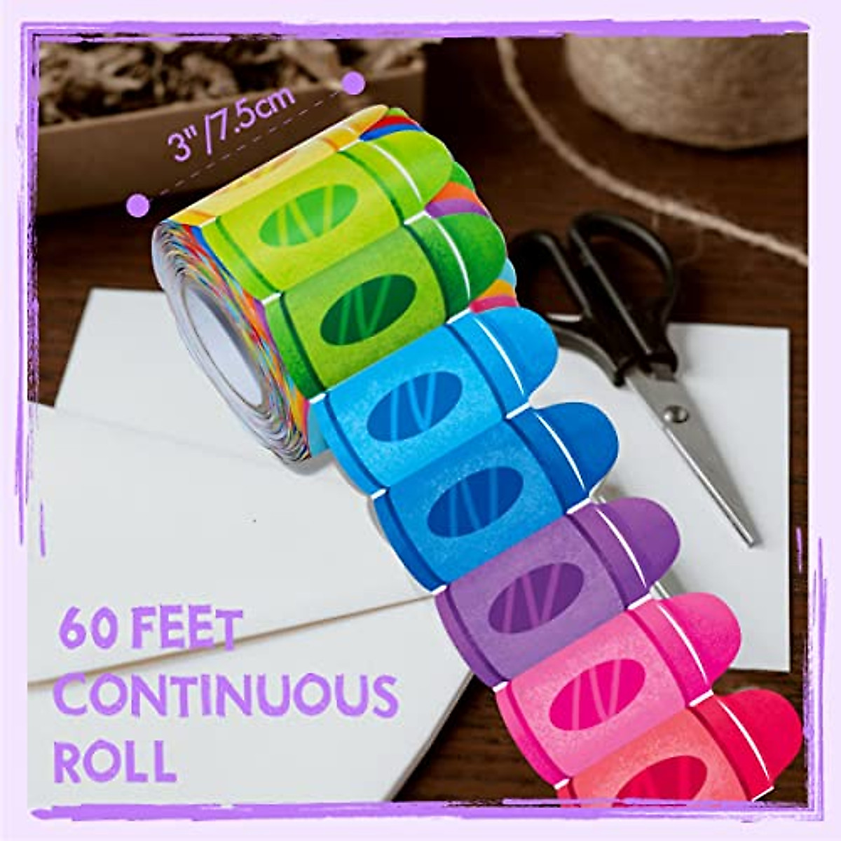 ERKE 60 Feet Bulletin Board Borders, Colorful Crayon Die-Cut Rolled Border Trim Decoration Borders for School, Classroom & Offices
