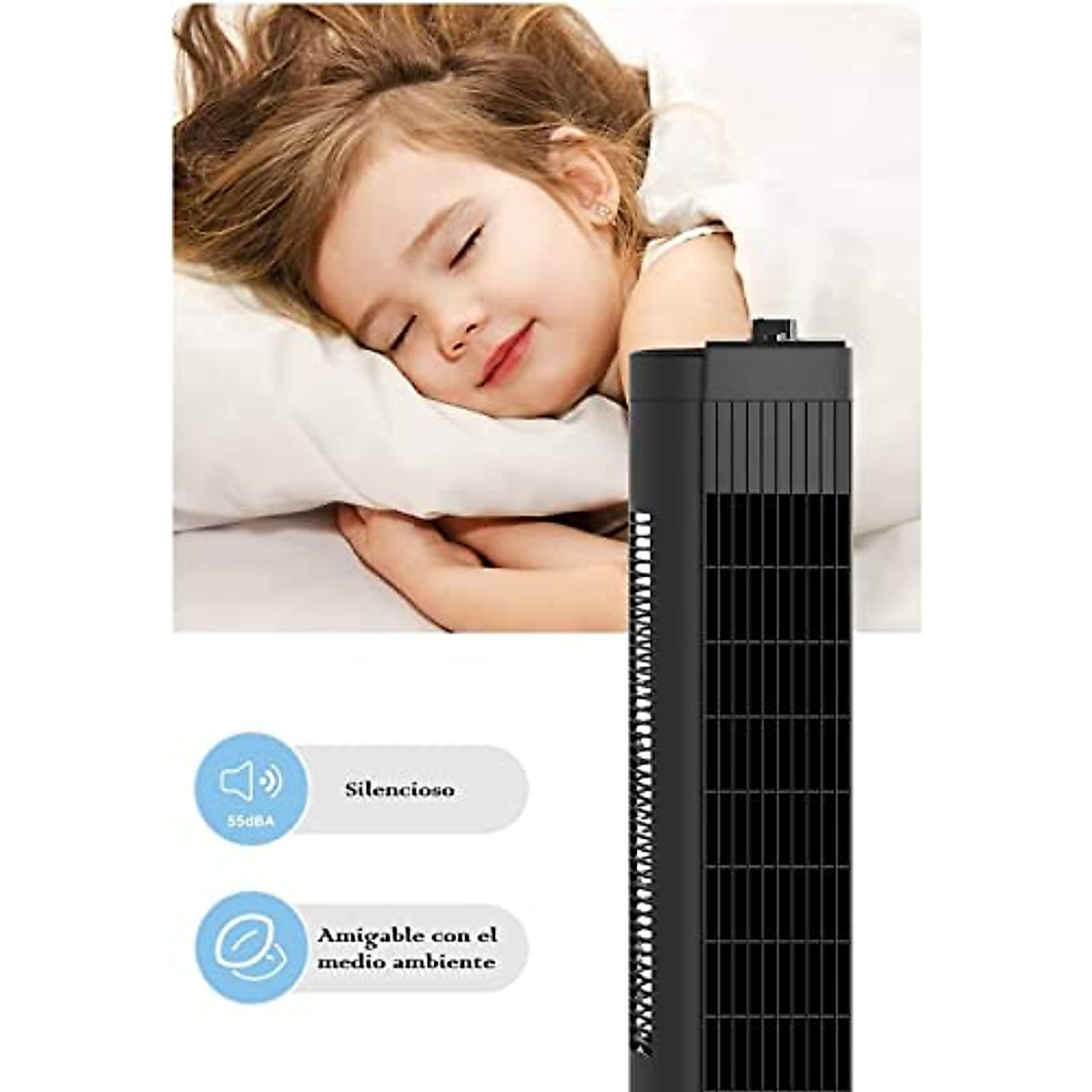 Mainstay 28” Black Tower Fan Model FZ10-19MB for Space Saving Slim Design Saves Energy (Renewed) (Black)