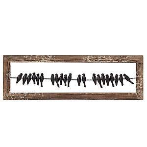 Foreside Home & Garden Bird On A Wire Wood and Metal Wall Décor, Silver