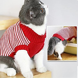 Nanaki Striped Cat Sweaters,Pet Cat Knitwear Sweater Kitty Pullover Sweater Pet Winter Knitted Clothes for Small Dogs Cats(red,XL)
