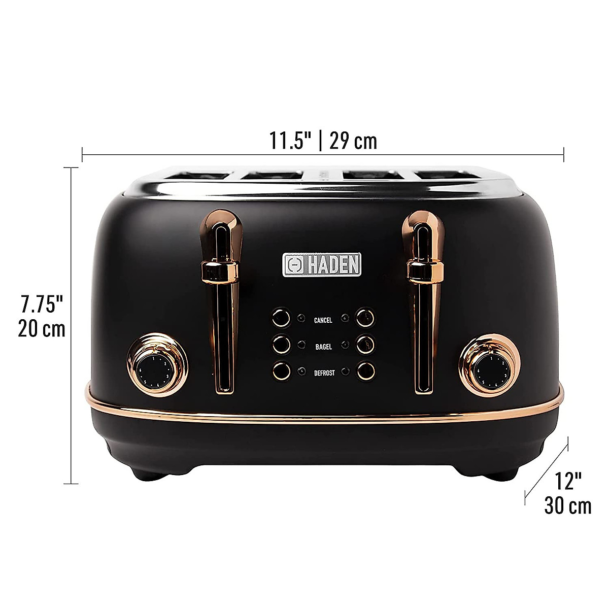 Haden Heritage Series Stainless Steel Electric Water and Tea Kettle & 4 Slice Wide Slot Stainless Steel Toaster Kitchen Bundle Set, Black and Copper