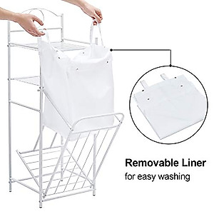 VECELO Laundry Hamper with Removable Liner Bag, Tilt Out Clothes Basket and 2-Tier Storage Organizer Design, for Bathroom/Bedroom/Nursery, White