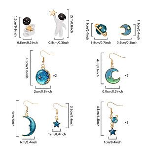 Hicarer 12 Pairs Space Earrings Astronaut Stud Earrings Planet Earrings Dangle Moon Star Asymmetrical Drop Earrings Jewelry for Women