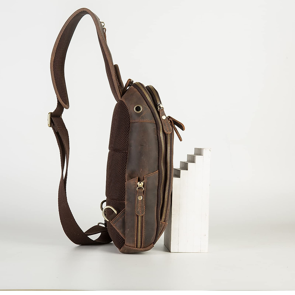 Leather Sling Bag for men,Full Grain Leather Crossbody Bag Shoulder Bag for Men Vintage Backpack Women fit 11 inch ipad Dark Brown