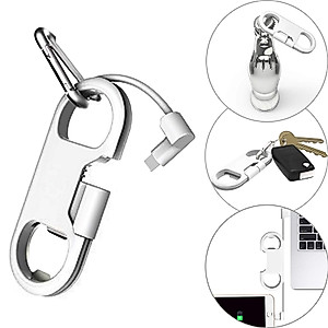 iPhone Charge Lightning Cable + Keychain + Bottle Opener + Aluminum Carabiner,Portable Multifunction Keychain Bottle Opener USB Charging Cord Short Cable for iPhone X/8/7/6S,Gift for Men Women (White)