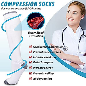 BLUEENJOY Copper Compression Socks for Women & Men (6 pairs) - Best Support for Nurses, Running, Hiking, Recovery