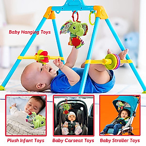 Car Seat Toys Baby Toy Infant Toy with Musical Box Stroller Toys Crib Toy Development Toy with Rattles Crinkle Teether Magic Mirror, Stroller Clip-On Carseat Cot Crib Bed Hanging Toy - Elephant