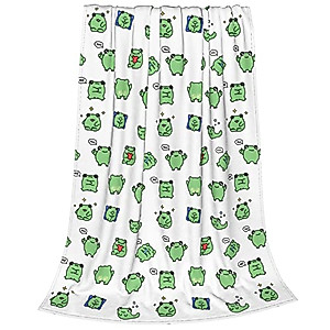 Cute Frog Soft Lightweight Fleece Throw Blankets Cozy Warm Fuzzy Plush Microfiber Blanket for Sofa Couch Bed All-Season 60"X50"