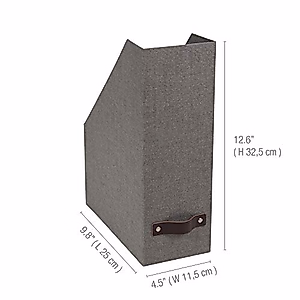 Bigso Estelle Canvas Fiberboard Upright Magazine Storage Box, 12.6 x 4.5 x 9.8 in, Grey