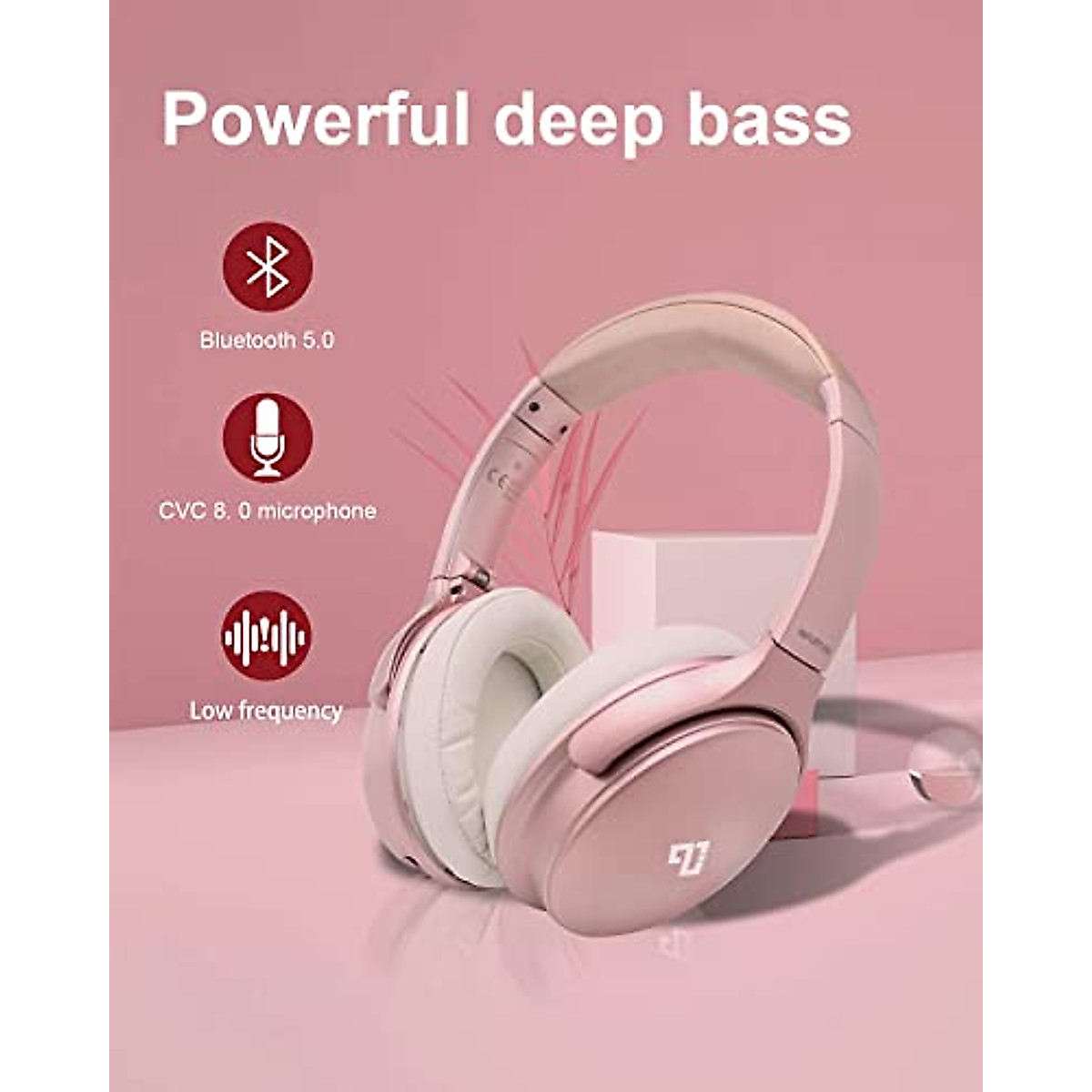 INFURTURE Active Noise Cancelling Headphones with Microphone, Wireless Over Ear Bluetooth Headphones-Black and Pink
