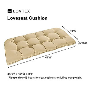 LOVTEX Tufted Bench Cushions for Outdoor Furniture Waterproof, 44 x 19 inches Patio Swing Cushions Khaki - Overstuffed Indoor/Outdoor Loveseat Cushions with Round Corner