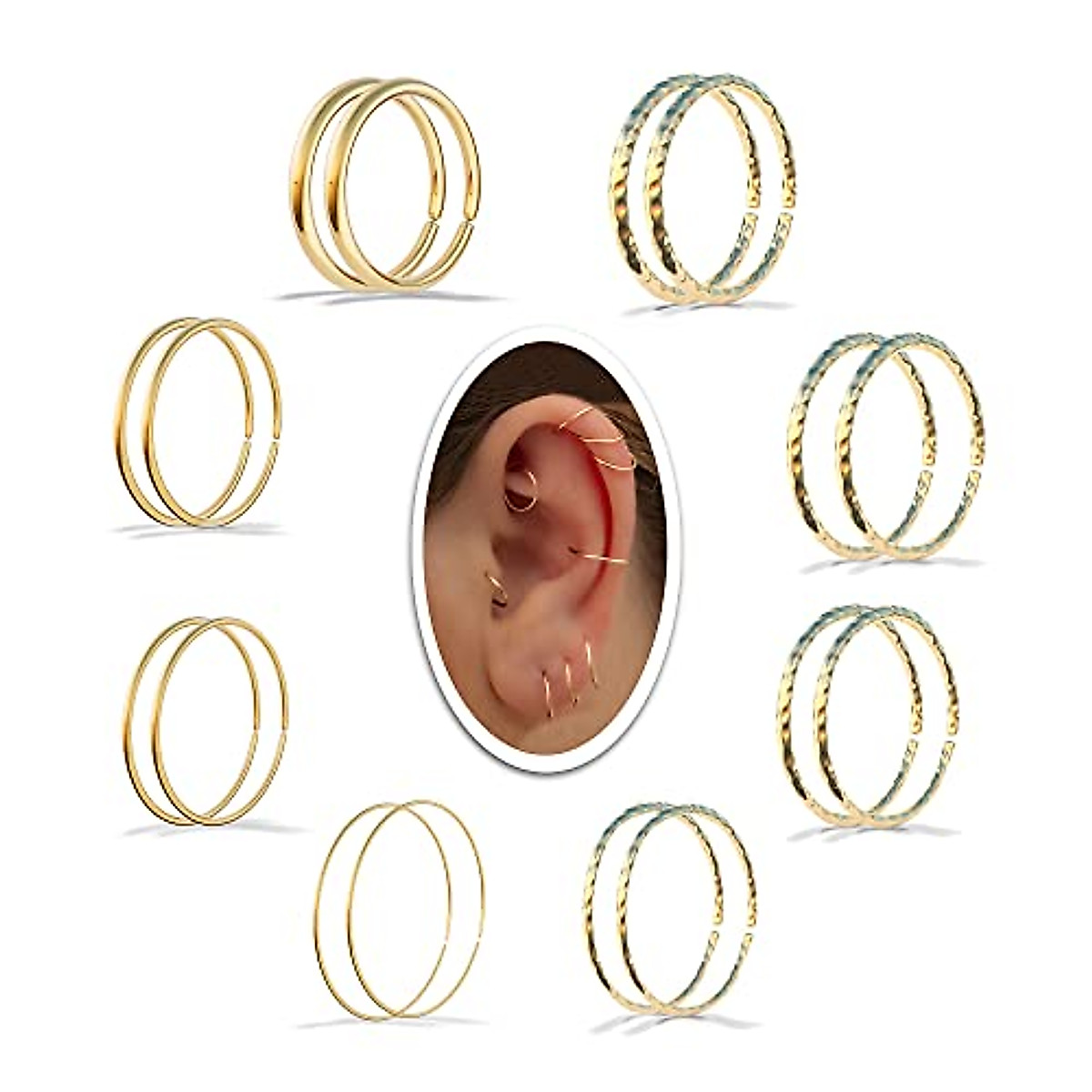 Small Gold Tragus Huggie Hoop Earrings for Women Cartilage Nose Helix Tragus Rook Piercing(Gold, 8mm 18 gauge / 1 pair)