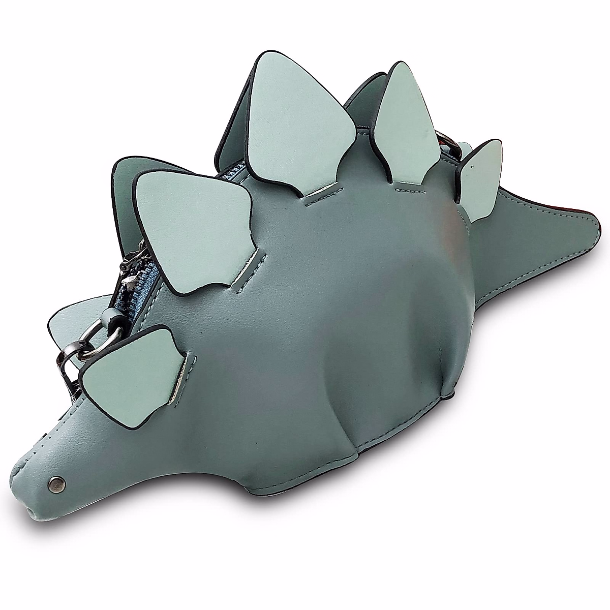 Fozehlad Novelty Dinosaur Shoulder Cross Body Bag for Little Girl, PU Leather Rivet Messenger Handbag for women(PU,Grayish Blue)