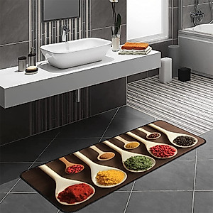 Colorful Spices Wooden Spoons Kitchen Rug Non-Slip Kitchen Mats Bath Runner Doormats Area Mat Rugs Carpet for Home Decor 39" X 20"