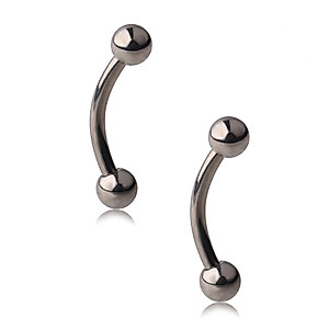 Ruifan 2PCS Titanium Eyebrow Tragus Lip Ring Piercing Jewelry Curved Barbell with Ball Kit 16g 16 gauge 8mm