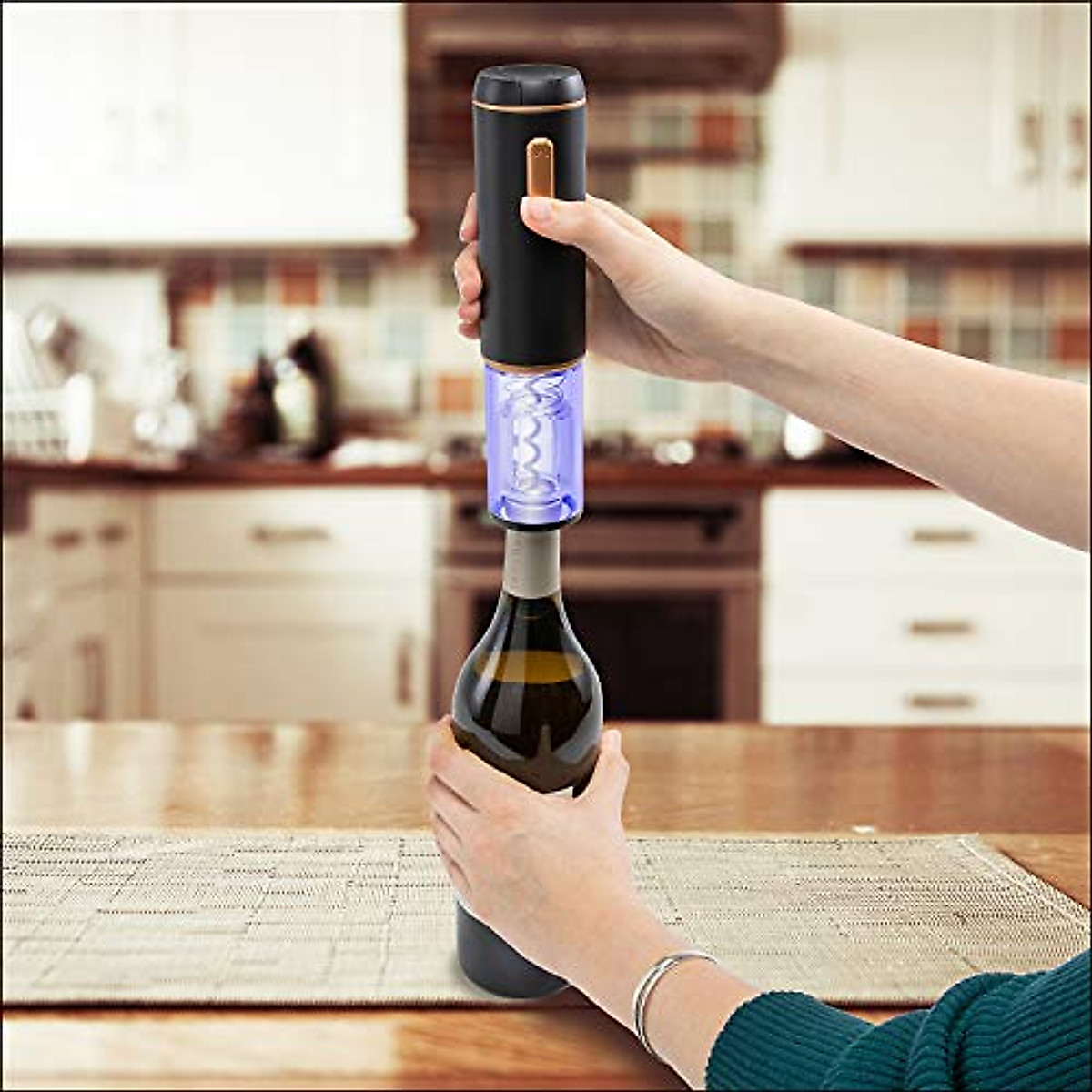 Ivation Electronic Wine Opener Gift Set – Cordless Rechargeable Wine Bottle Cork Extractor with Black & Copper Automatic Corkscrew, Hideaway Foil Cutter, Built-in Light & Lithium Battery