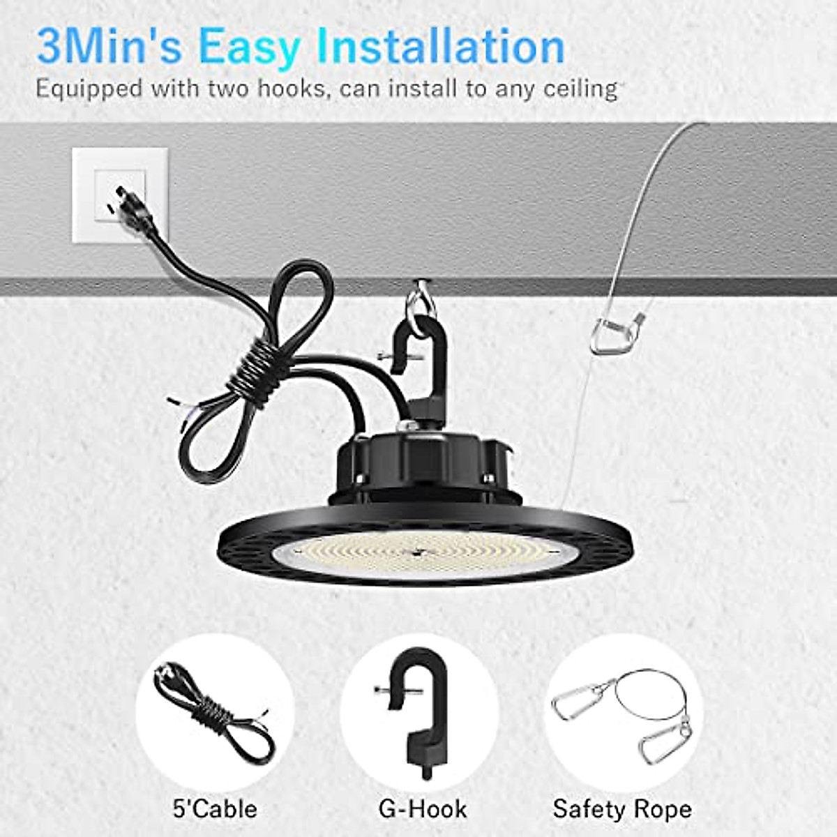 DragonLight LED High Bay Light 200W, 0-10V Dimmable 30,000LM LED UFO Light Fixture [800W MH/HPS Equiv.] 5000K 5' Cable with US Plug 100-277V for High Bay Commercial Area Lighting, 5-Year Warranty
