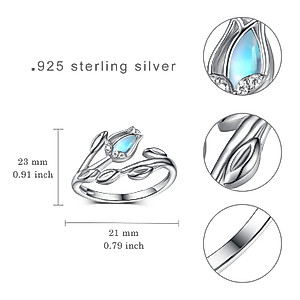 SCZKLAQ Moonstone Flower Rings for Women 925 Sterling Silver Moonstone Rings Adjustable Moonstone Ring Jewelry Gifts for Women