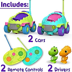 MindSprout Dino Chasers Set of 2 Remote Control Car for Toddler, Kids Toys Age 2 3 4 5, Boys & Girls Birthday Gift, Dinosaur Toy 2-4, LED Lights & Music