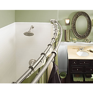 Moen Brushed Nickel Adjustable 57 to 60-inch Stainless Steel Double Curved Shower Curtain Rod, Wall Mounted with Fixed Brackets, DN2141BN