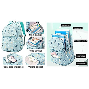 JiaYou Girls Women Backpack Junior Middle School Daypack High School University Laptop Bag(Green Backpack-3Pcs,29 Liters)