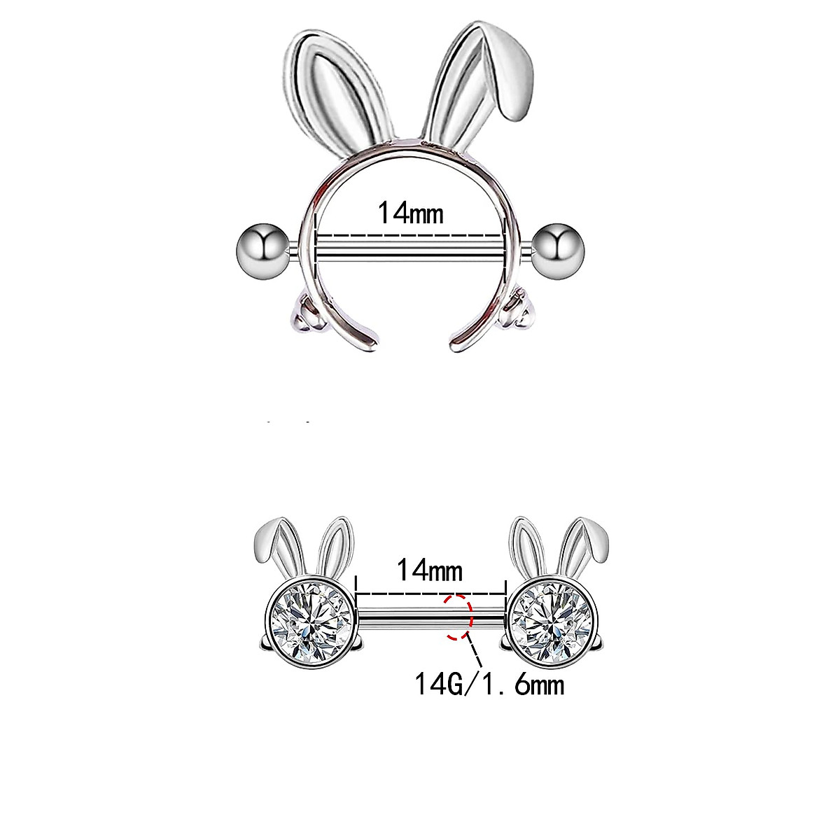 FLOGWE 14G 316L Cute Rabbit Nipple Rings Stainless Steel Easter Bunny Nipple Barbell Rings Piercing Jewelry for Women……