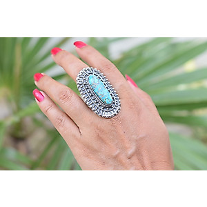 Rekha Gems Blue Copper Turquoise Ring, 925 Sterling Silver Ring, Vintage Ring , Handmade Ring, Birthday Gift, Blue Stone Ring, Boho and Hippie, Ring, Turquoise Ring, Turquoise Jewelry- BTQ-09 (9.50 US)