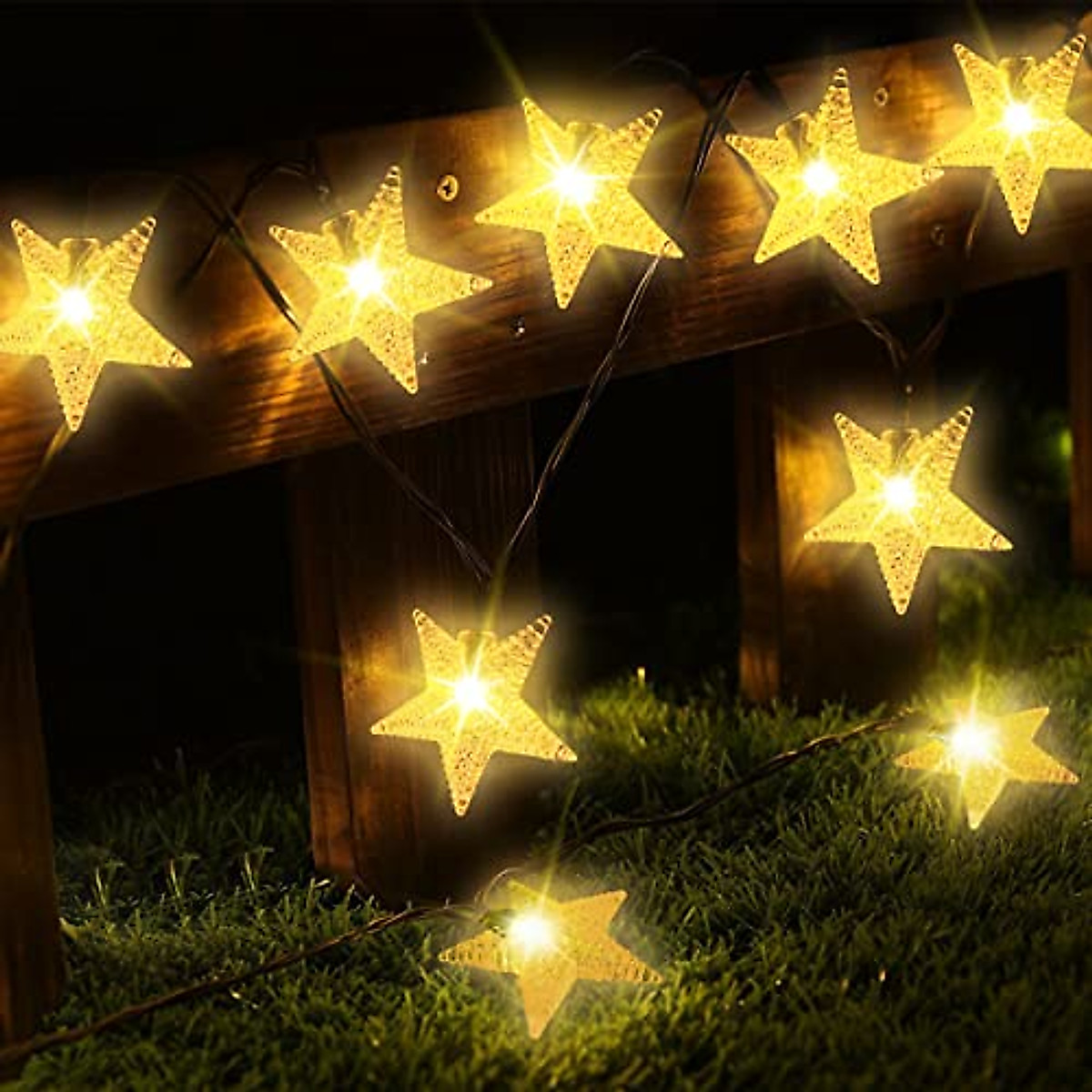 Decute Solar String Lights Outdoor, 100 LED 49ft Star Solar Fairy Lights IP65 Waterproof with Remote, 8 Modes Connectable Solar Christmas Lights for Garden Yard Patio Party Decor, Warm White