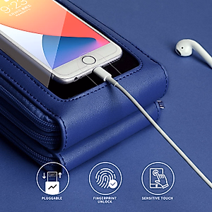 Small Crossbody Phone Bag for Women, RFID Blocking Touch Screen Cell phone Wallet Crossbody Purse Shoulder Strap Credit Card Holder Navy Blue