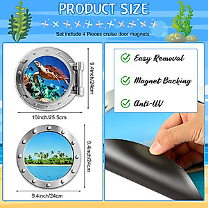 4 Pcs Cruise Door Decorations Magnetic Cruise Porthole Door Magnets Palm Tree Turtle Cruise Magnet The Sea Nature Scenery Fridge Decor for Carnival Cruise Refrigerator Car