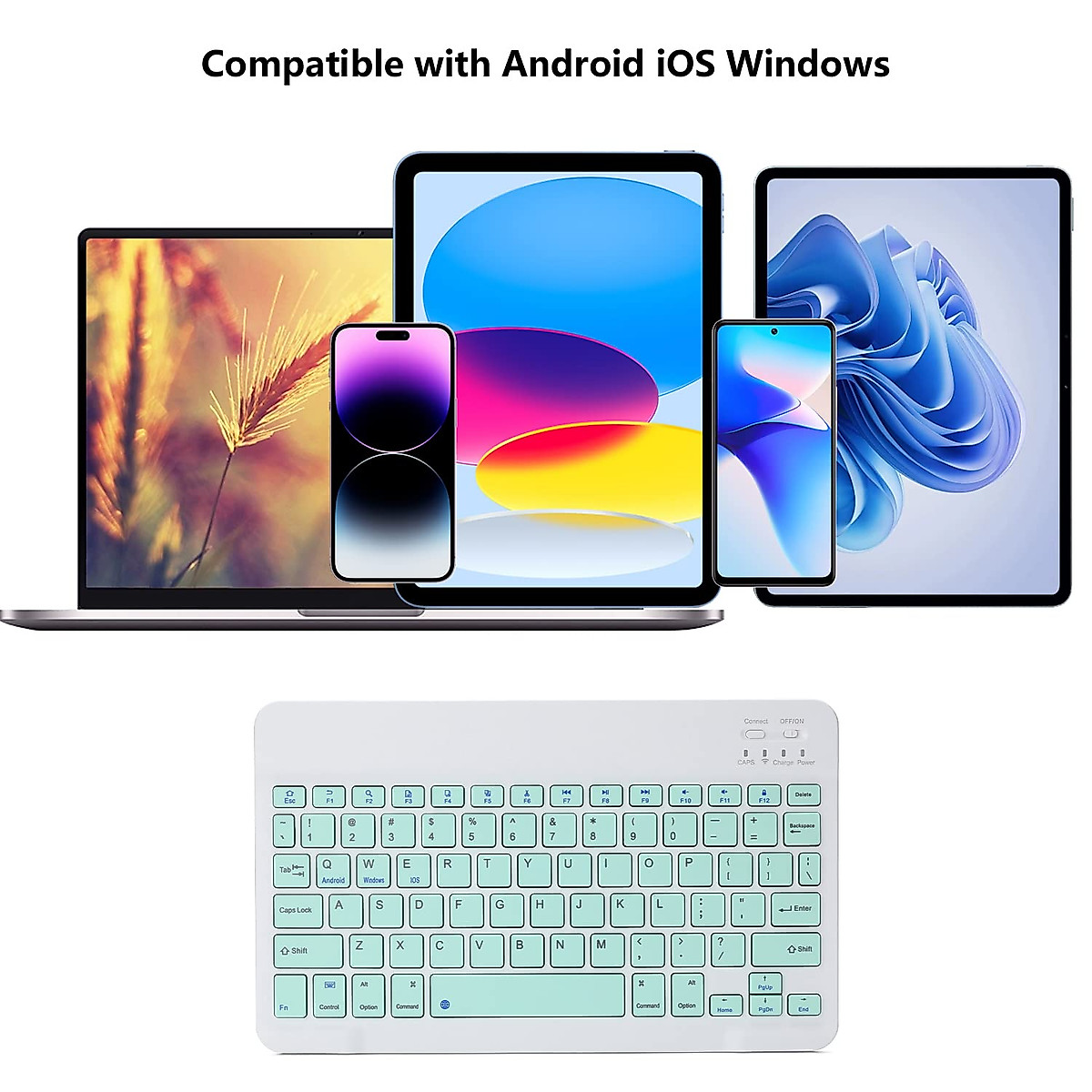 Ultra-Slim Rechargeable Bluetooth Keyboard Portable Compact Wireless Keyboard for Android Windows Samsung Galaxy Tab Tablet Smartphone Cell Phone iOS iPhone iPad, iPad Pro, iPad Air, iPad Mini (Green)