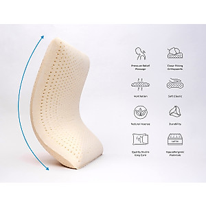 Talalay Natural Latex Foam Pillow DreamLogix - Queen Size Medium Soft Pillow for Sleeping, Side, Stomach & Back Sleepers, Neck Support, 100% Cotton Cover (Medium Soft, Queen Size 28''x16''x6'')