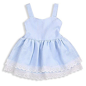 Toddler Girl Dress Cool Summer Young Girl Blue Striped Lace Suspender Party Pageant Dress