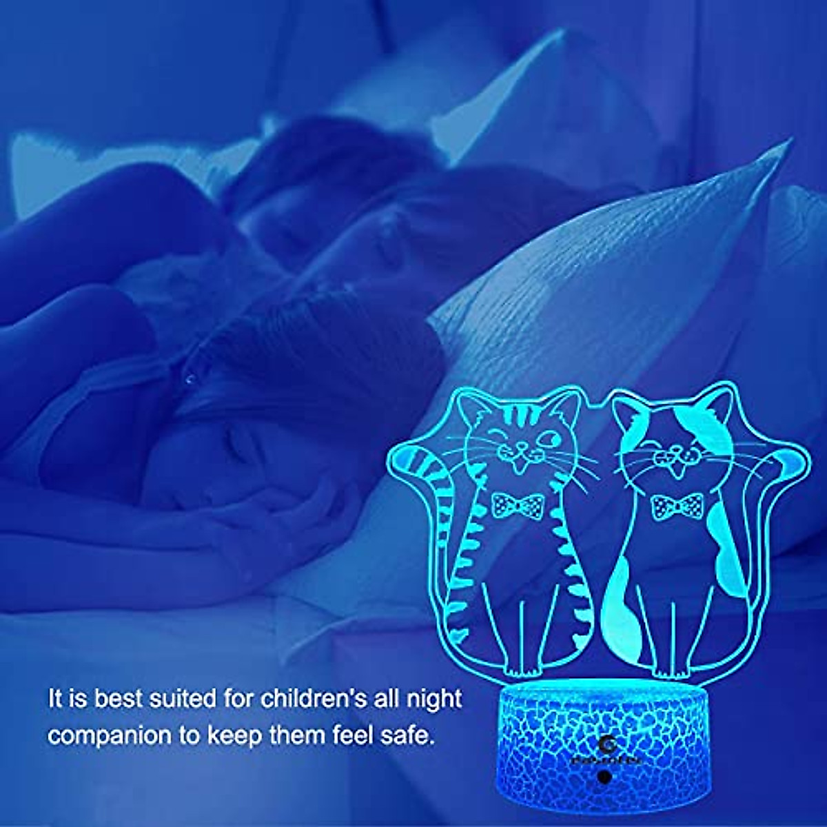 easuntec Cat Gifts for Cat Lovers Cat Lamp with Remote & Smart Touch 7 Colors + 16 Colors Changing Dimmable Cat Gifts 4 5 6 7 8 Year Old Girl Gifts (2Cat 16WT)