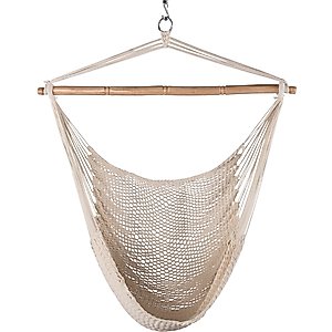 Lazy Daze Hammocks Chair Caribbean Hanging Rope Weaving Chair with 40" Hardwood Spreader Bar and Soft-Spun Cotton Rope for Indoor/Outdoor Backyard & Living Room, Max 300 LBS, Natural