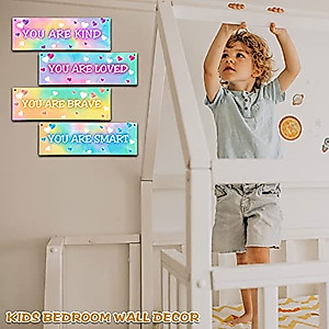 ISOVF 4 Pieces Tie Dye Decor Kids Room Wall Decor Wooden Sign - Motivational Wall Art For Kids Room Nursery Playroom Classroom - You Are Loved You Are Brave You Are Kind You Are Smart(Sign-04)
