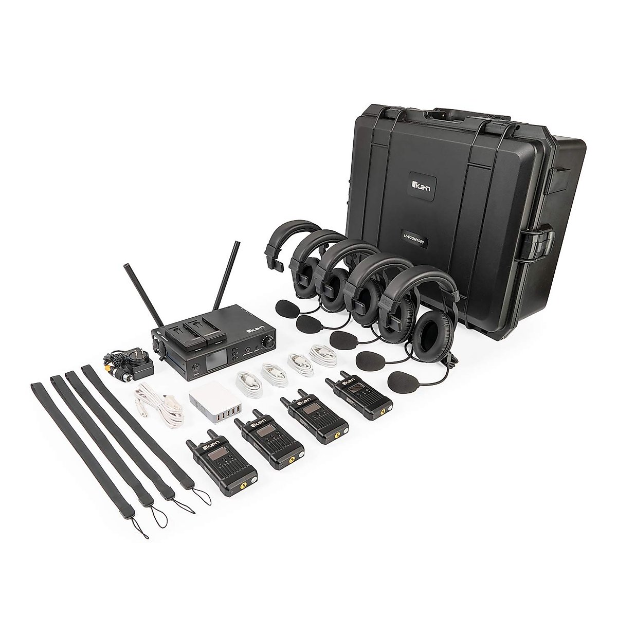 Ikan Livecom 1000ft Full Duplex Wireless Intercom 5 Person System Includes 1x Base Station 4X Beltpacks 5X Headset