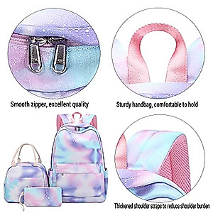 Nlzflgu Teens Girls School Backpack Set Children's Schoolbag Triple with Lunch Bag and Pencil Pouch Travel Casual Backpack (Purple Starry Sky)