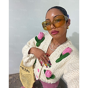 TYA Oversized Sunglasses for Women Fashion Oval Futuristic Chunky Sunglasses Cat-Eye Rectangular Shades Glasses Eyeglasses Yellow