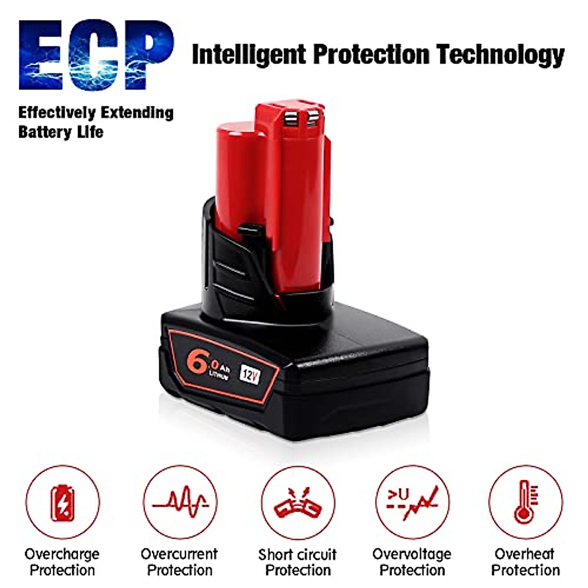 2Pack DSANKE M12 6000mAh 12V Lithium Battery Replacement for Milwaukee M12 Battery XC 48-11-2440 48-11-2402 48-11-2460 12Volt Milwaukee Tools