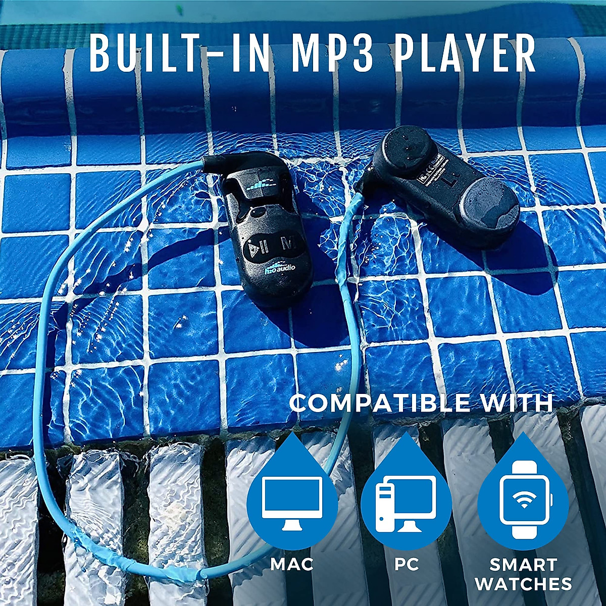 H2O Audio 2-in-1 Bundle - SONAR IPX8 Bluetooth Bone Conduction Headphones with Built-in MP3 Player and Underwater Bluetooth Clip Compatible with Apple Watch - Waterproof Headset for Underwater Sports