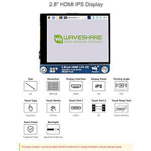 Waveshare 2.8inch HDMI IPS LCD Display, Compatible with Raspberry Pi 5/4B/3B/Zero/Zero W/Zero 2W/Pico/Pico W/Pico WH, 480×640 Resolution Supports Jerson Nano/Windows