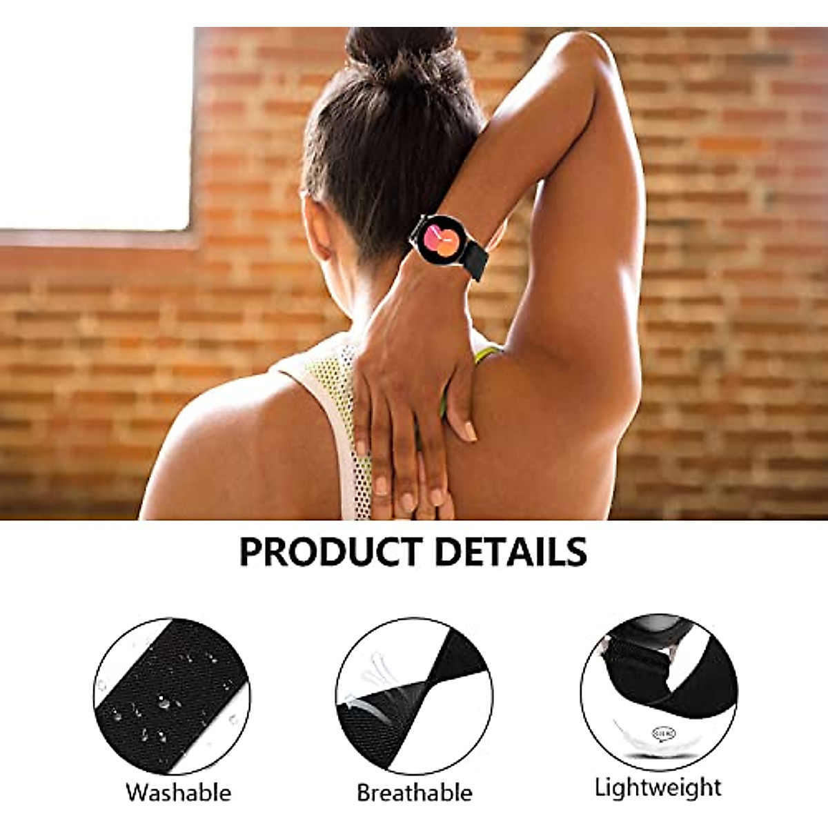 Olytop Elastic Bands for Galaxy Watch 5/4 Bands 44mm 40mm/5 Pro Band, Galaxy Watch 4 Classic Bands 46mm 42mm/Active 2 Women Men, 20mm Stretch Nylon Replacement Strap(Black+Grey)