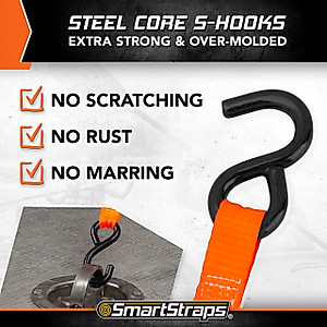 SMARTSTRAPS 10-Foot Ratchet Straps (4pk) – 3,000 lbs Break Strength – 1,000 lbs Safe Work Load Haul Heavier Loads Like Motorcycles, Boats and Large Appliances – Heavy-Duty Padded Tie-Downs, ORANGE (149)