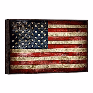 Pyradecor Walnut Framed Large Old Vintage American Flag Canvas Prints Wall Art Pictures Paintings for Living Room Office Home Decorations Modern Abstract Landscape Artwork