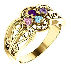 Family Mothers Ring 2 to 7 Birthstones in Silver,10k White or Yellow (yellow-gold)
