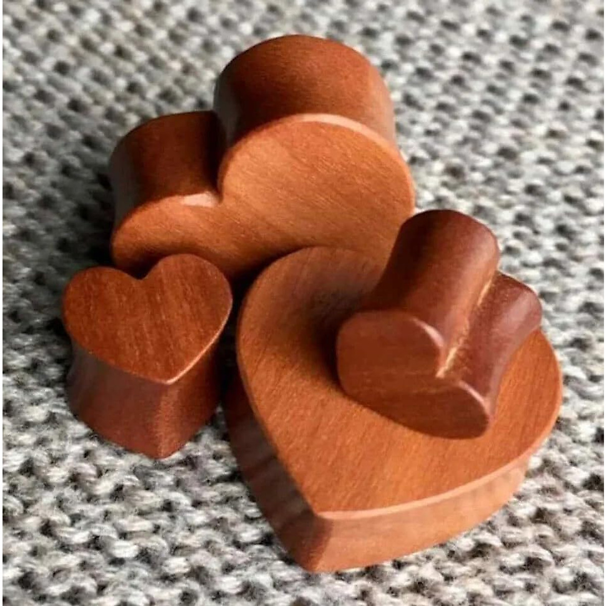 Lobal Domination PAIR of Heart Organic Red Cherry Wood Ear Plugs Earlets Gauges (1/2" (12mm))