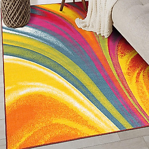Rugshop Modern Contemporary Waves Non-Slip (Non-Skid) Area Rug 3'3" x 5' Multi